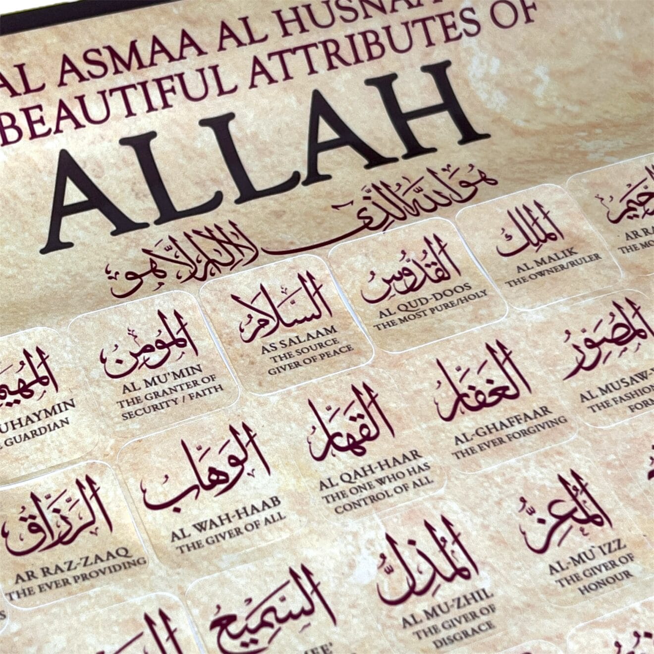 99 Names of Allah Vinyl Sticker Sheet – Glossy Waterproof Arabic ...