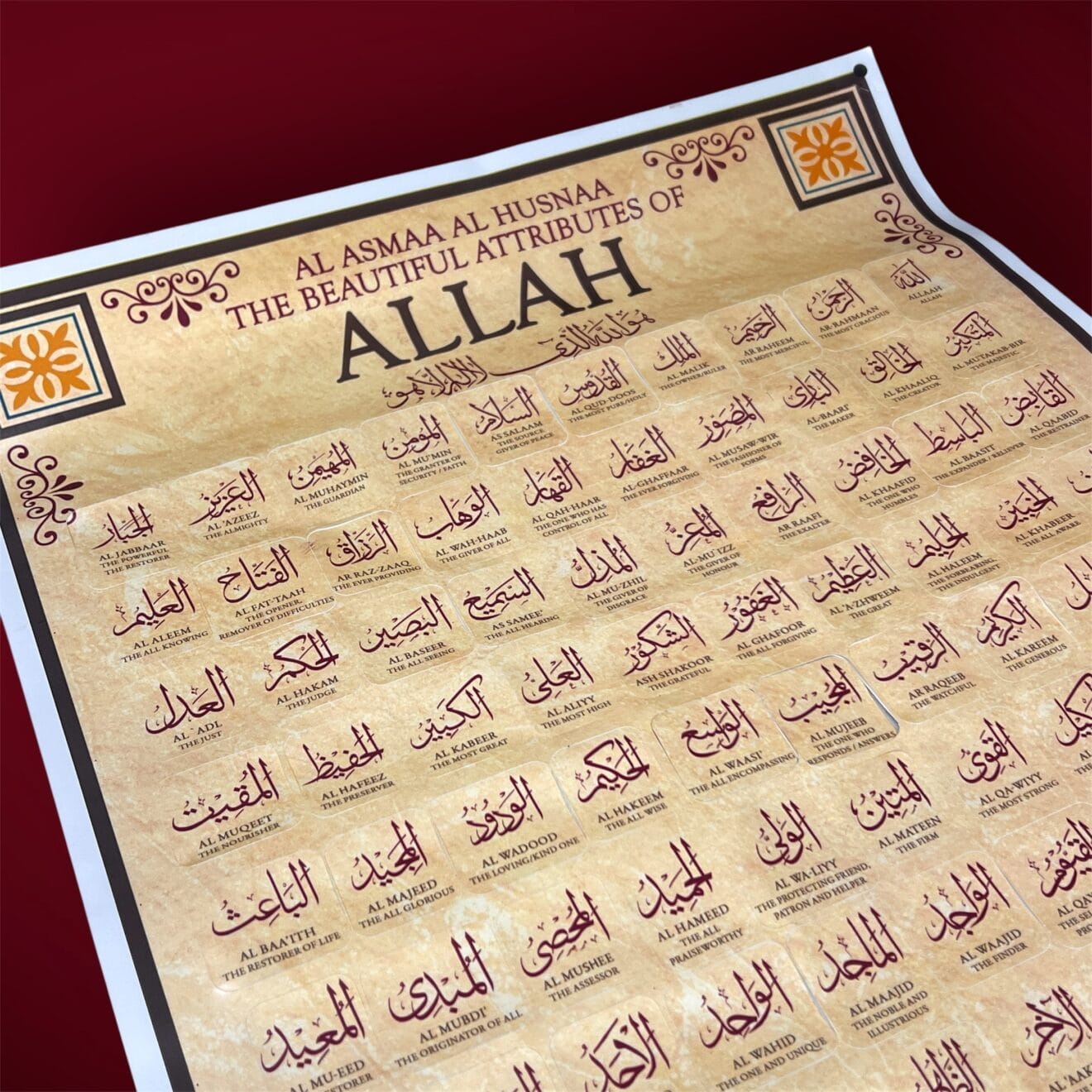 99 Names of Allah Vinyl Sticker Sheet – Glossy Waterproof Arabic ...