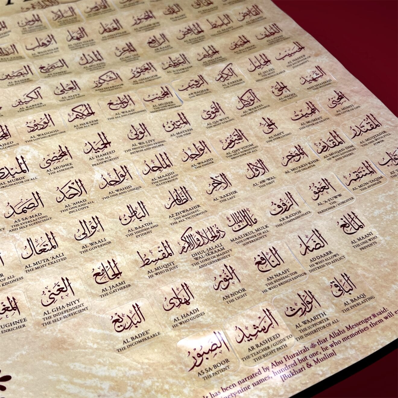 99 Names of Allah Vinyl Sticker Sheet – Glossy Waterproof Arabic ...